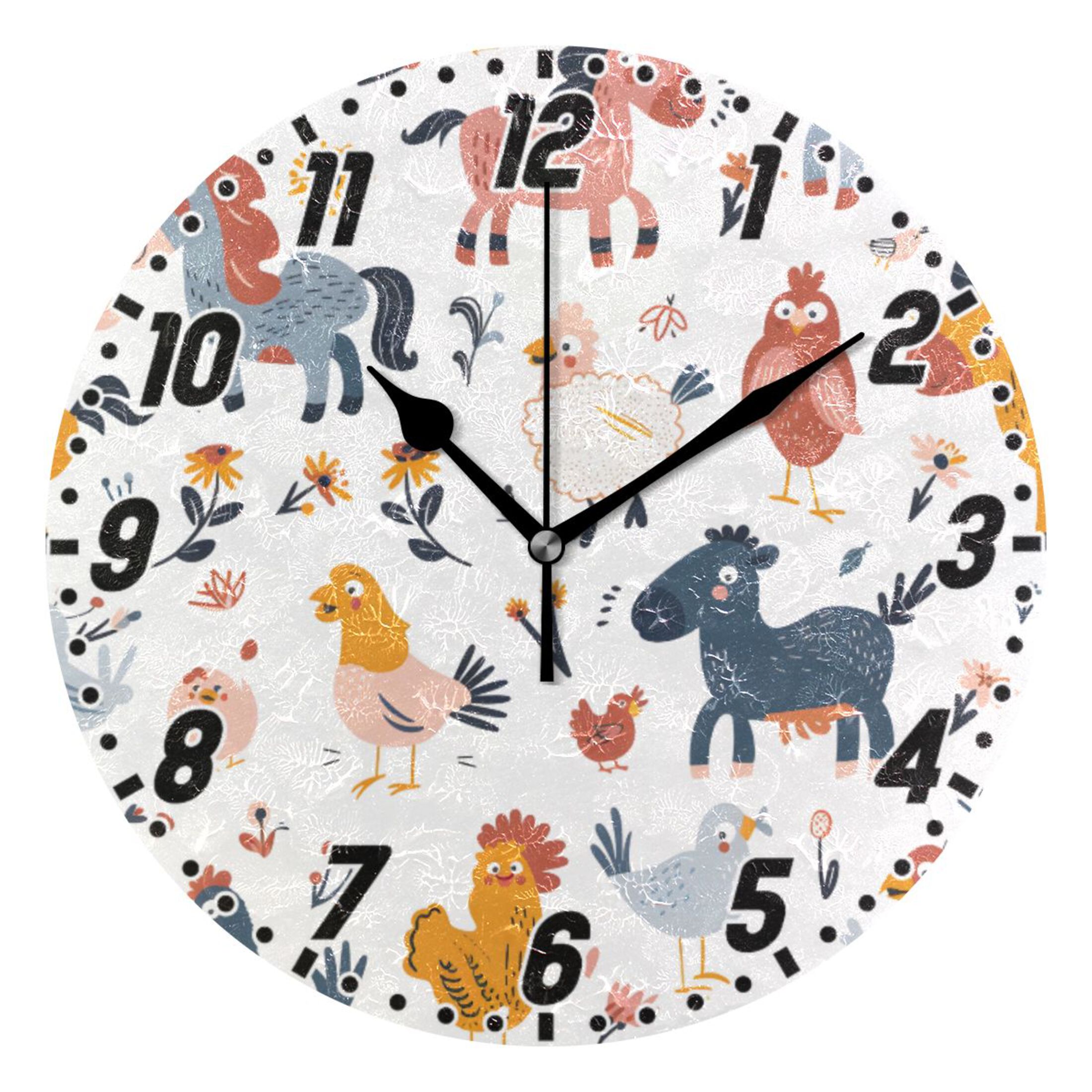 Horse Cow Chicken Bird Wall Clock 9.8 inch Battery Operated Clocks Non ...