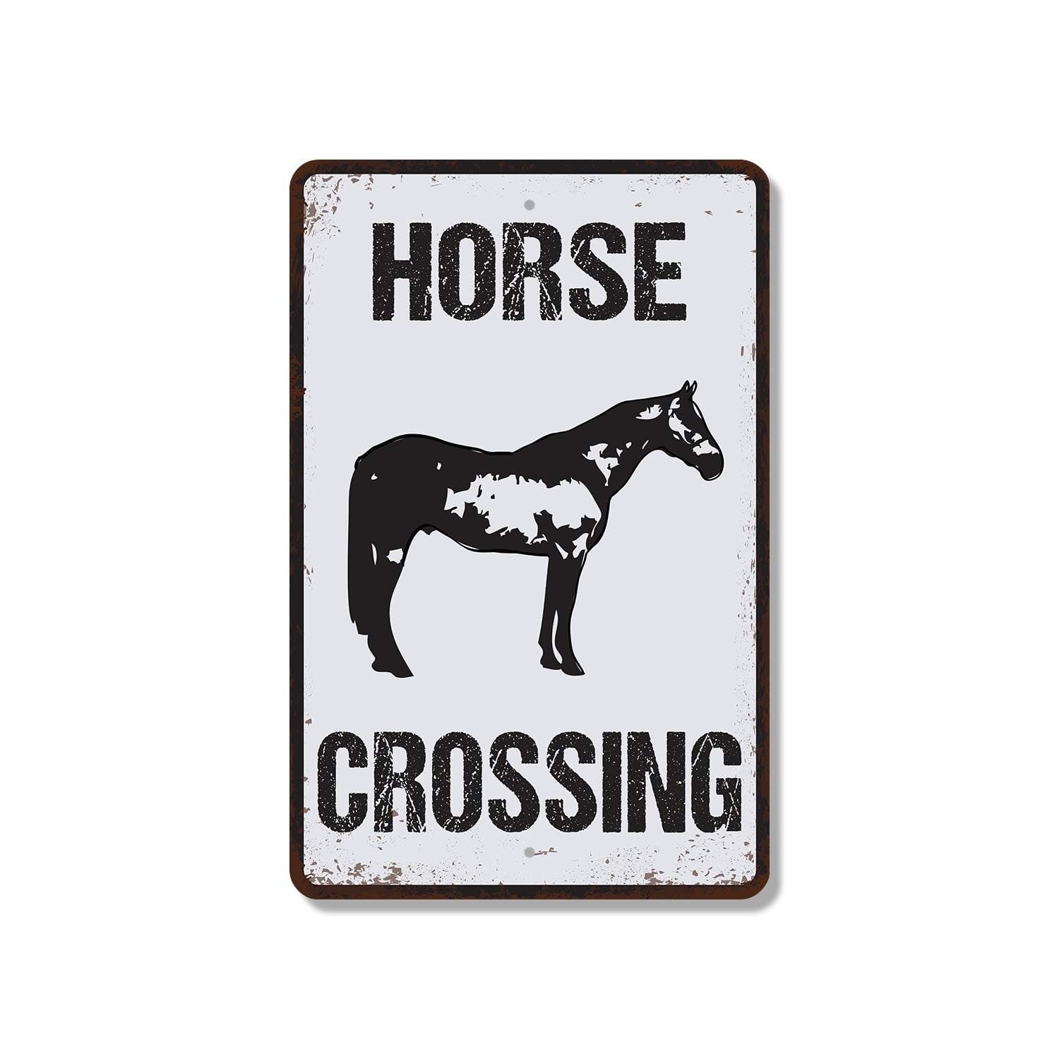 Horse Crossing Distressed 8 Inch x 12 Inch Novelty Plastic Sign Reins ...