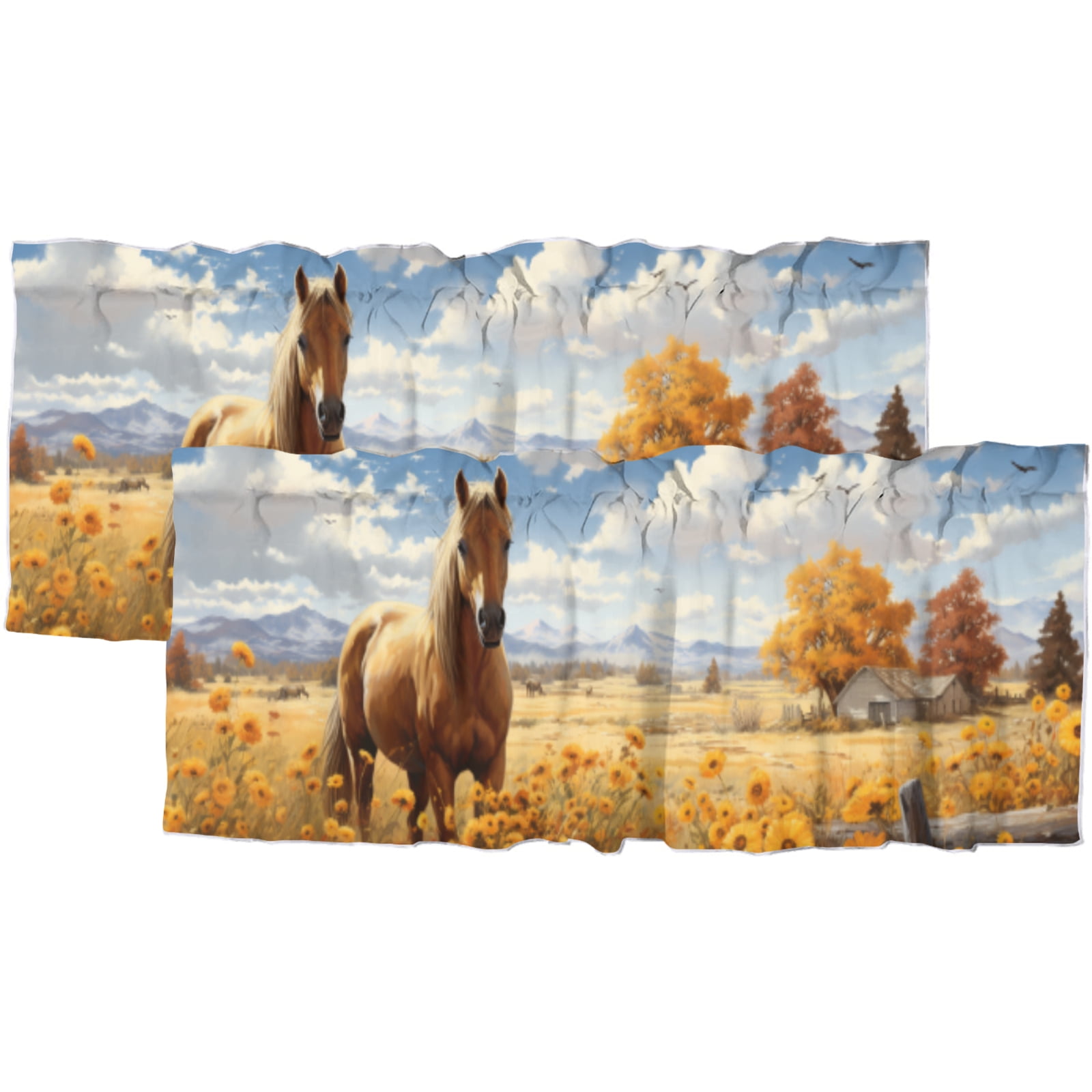 Horse Curtain Valance for Kitchen Fall Rustic Wooden Barn Farm Animal ...