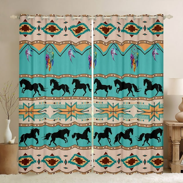 Horse Curtains & Drapes Geometric Aztec Curtains 2 Panels 38"Wx54"L ...
