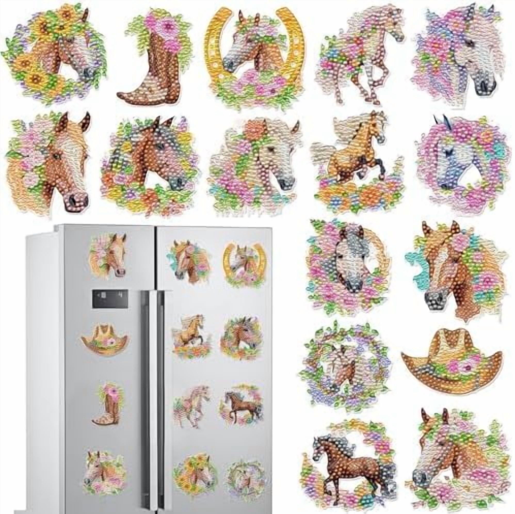 Horse Diamond Art Magnets Refrigerator - 16 PCS DIY Western Cowboy ...