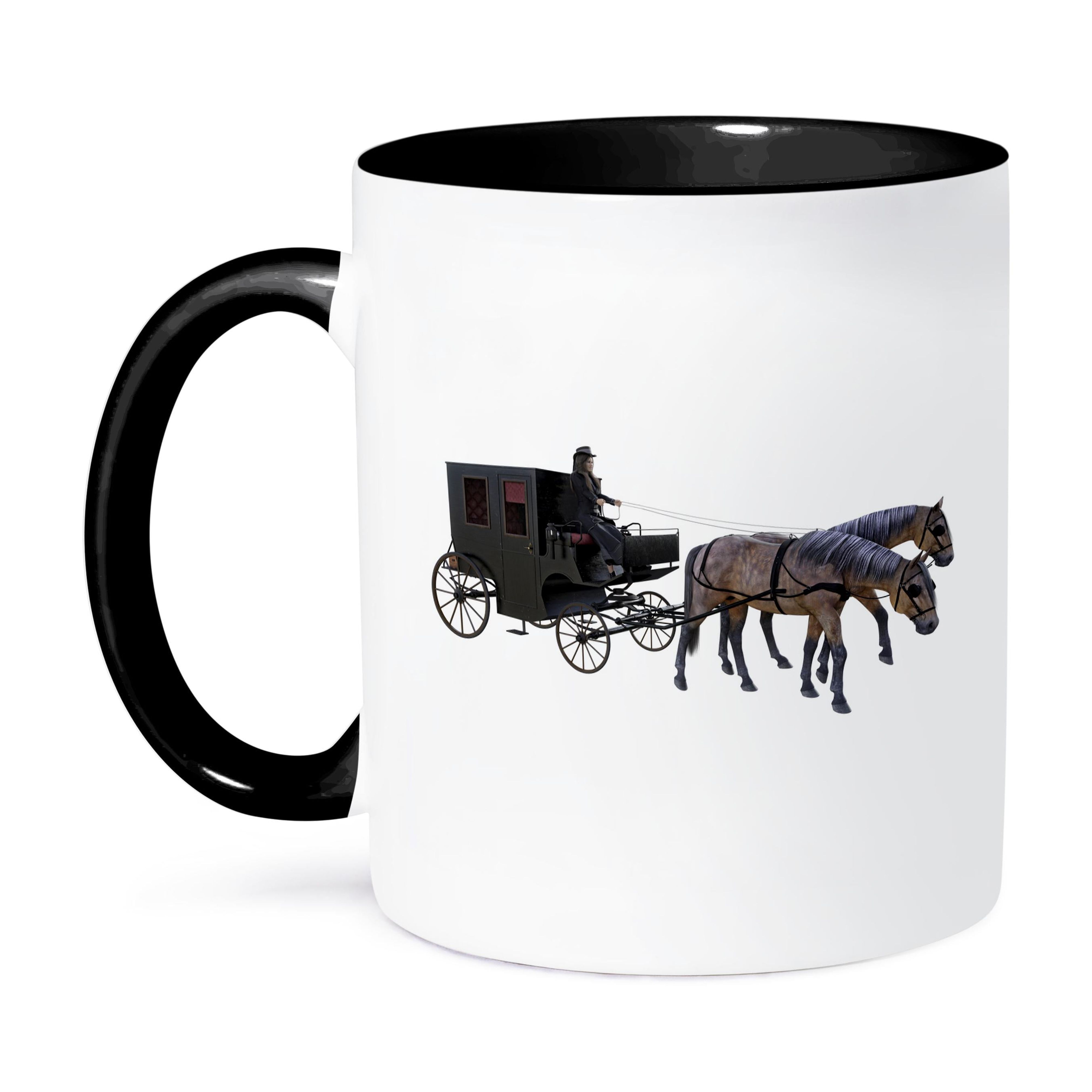 Horse Drawn Carriage With Two Horses And A Female Driver, 15oz Two-Tone ...