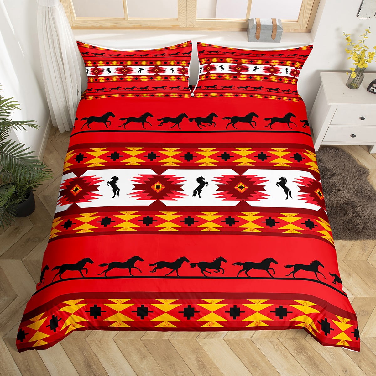 Horse Duvet Cover Aztec African Tribal Horse Printed Bedding Set,Cowboy ...