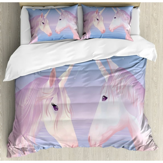 Horse Duvet Cover Set King Size, Akhal Teke Unicorns by the Sea ...