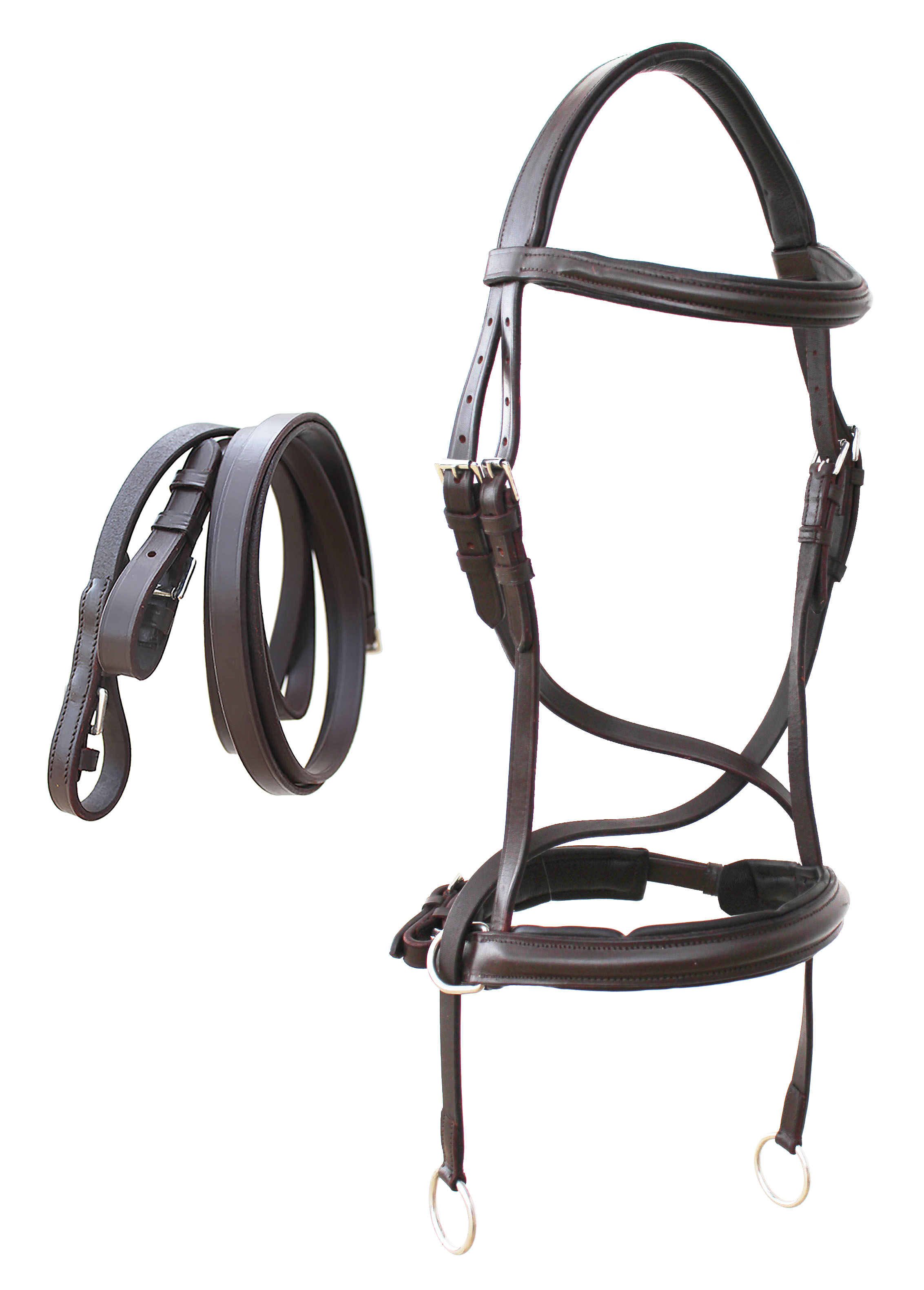 Horse English Brown Leather Padded Bitless Training Bridle Reins ...