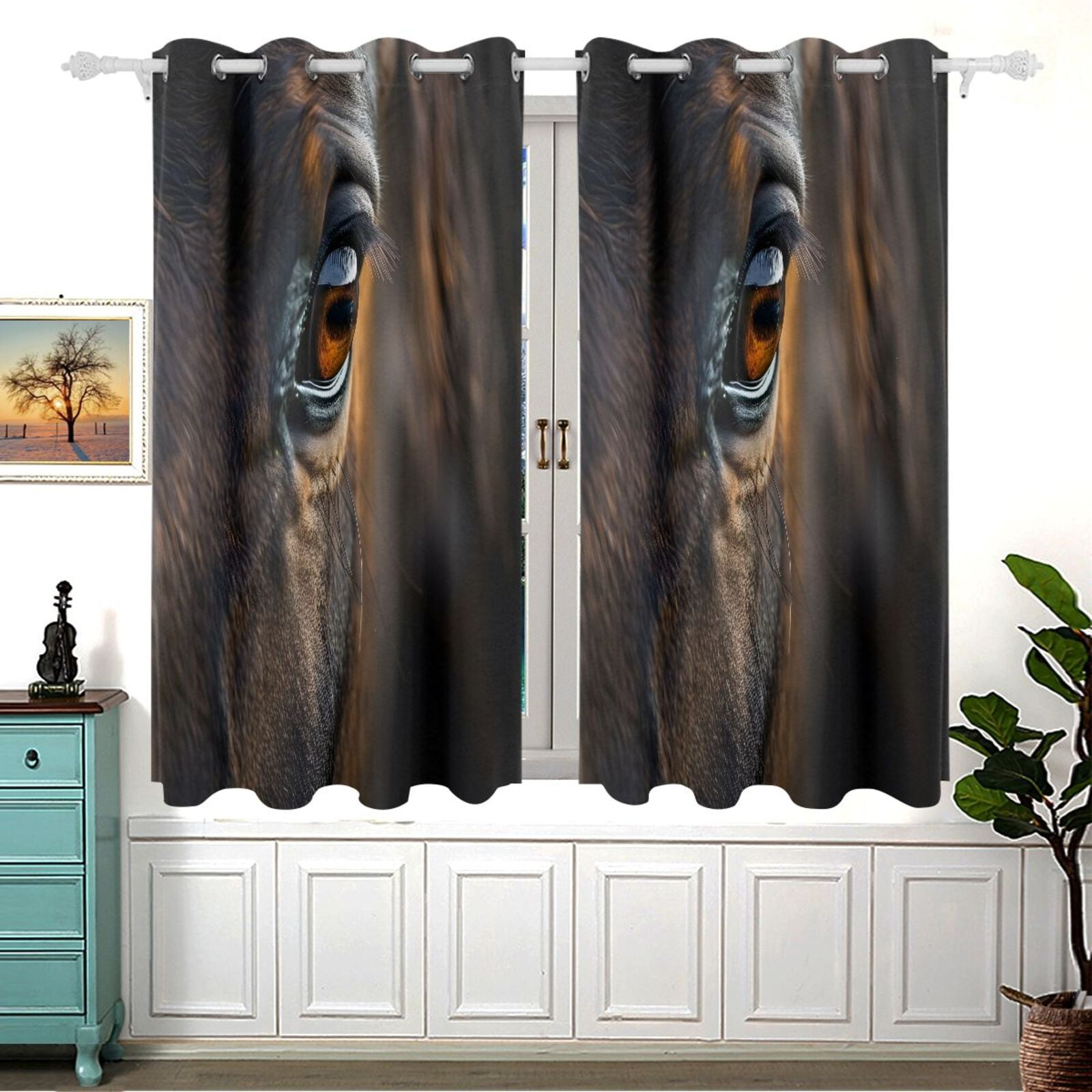 Horse Eye Black Out Curtains Aesthetic for Bedroom Living Room Sliding ...