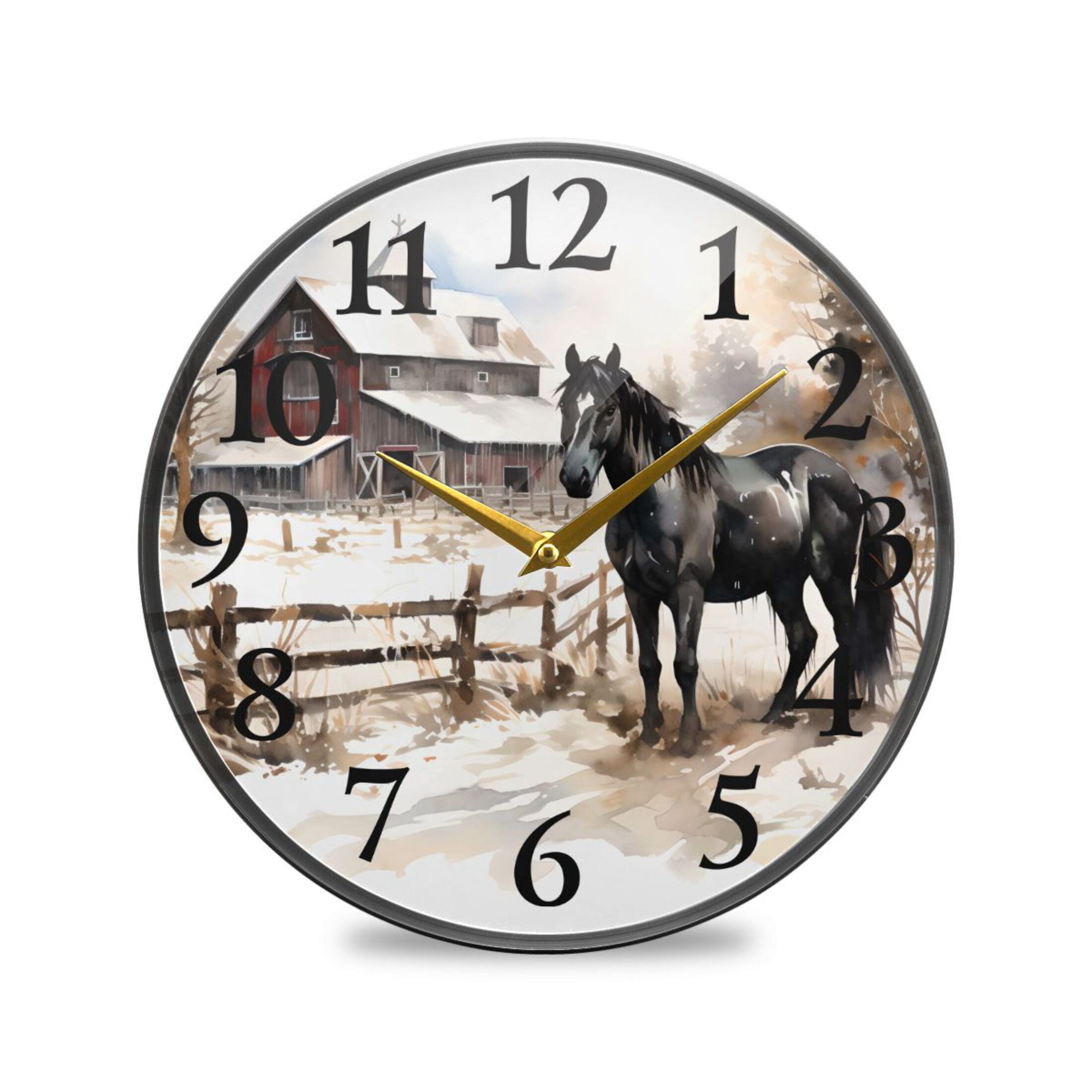 Horse Farmhouse Wall Clocks Battery Operated 9.5 Inch Round Clock ...