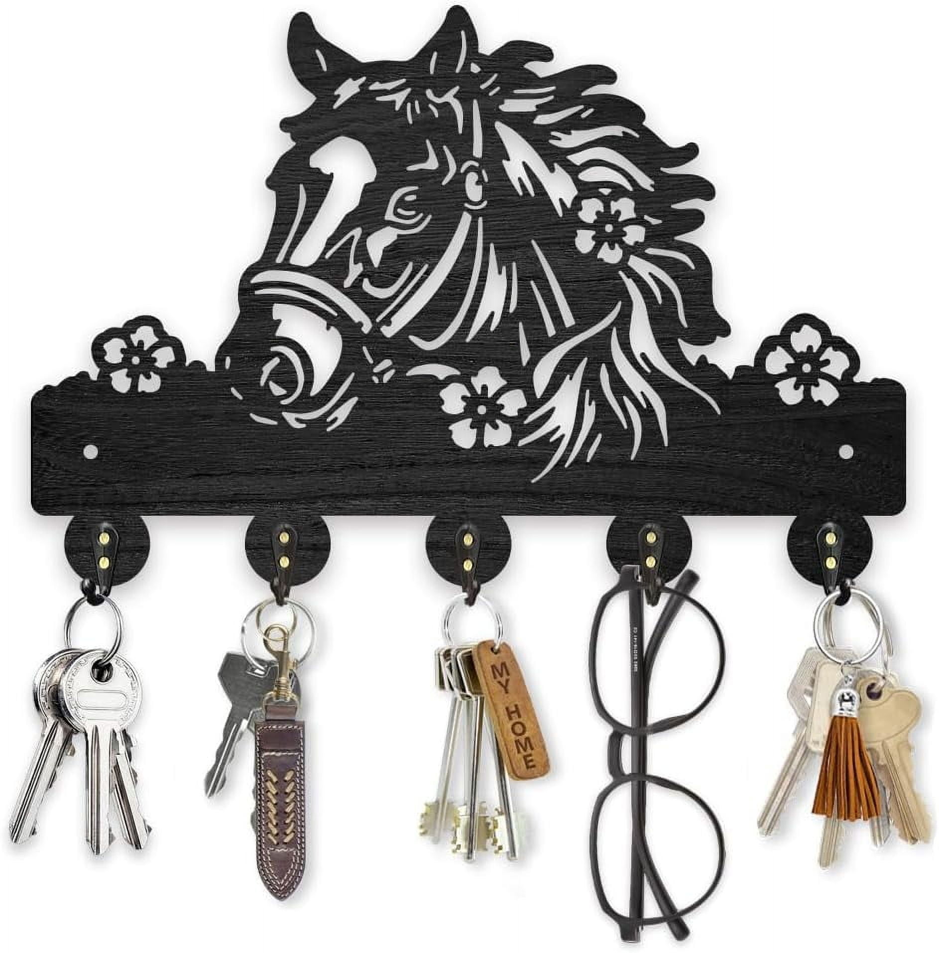 Horse Flower Wood Key Holder for Wall 11.8x7.8inch Farm Animal Key ...