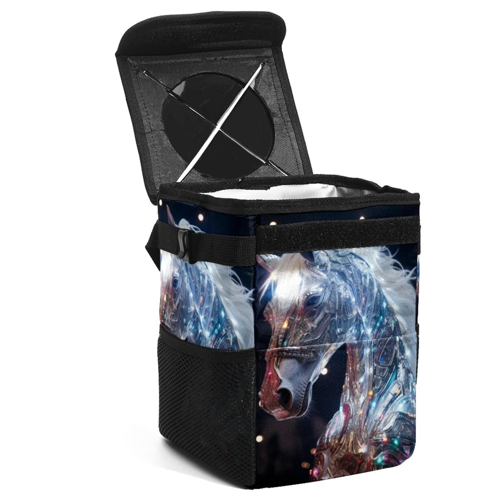 Horse Foldable Car Garbage Can with Lid, Leak-Proof Mini Trash Can and ...