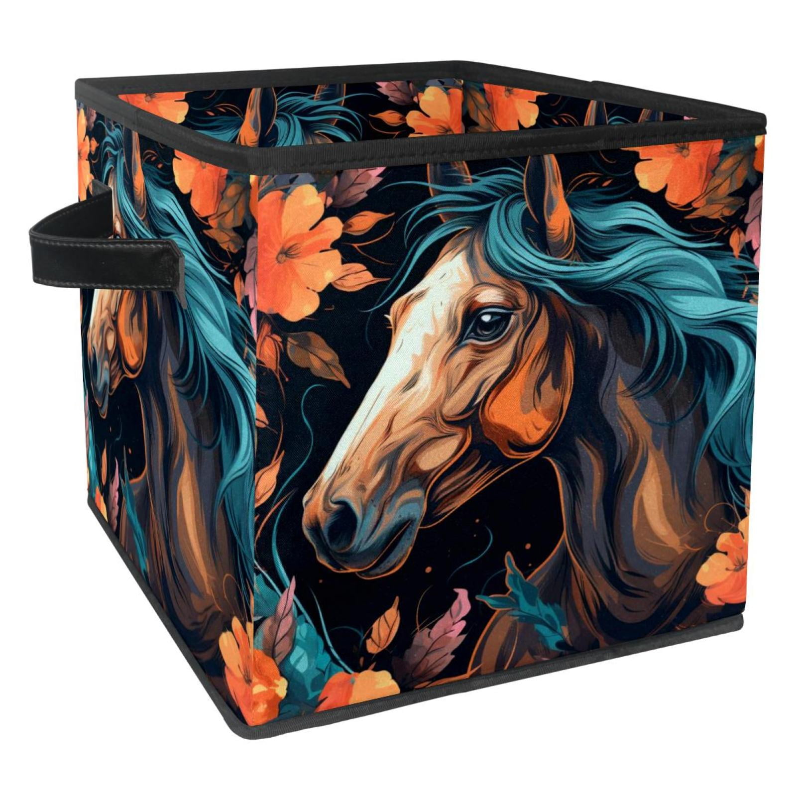 Horse Foldable Storage Box with Handle, 10.8"x10.5"x10.6", Large ...