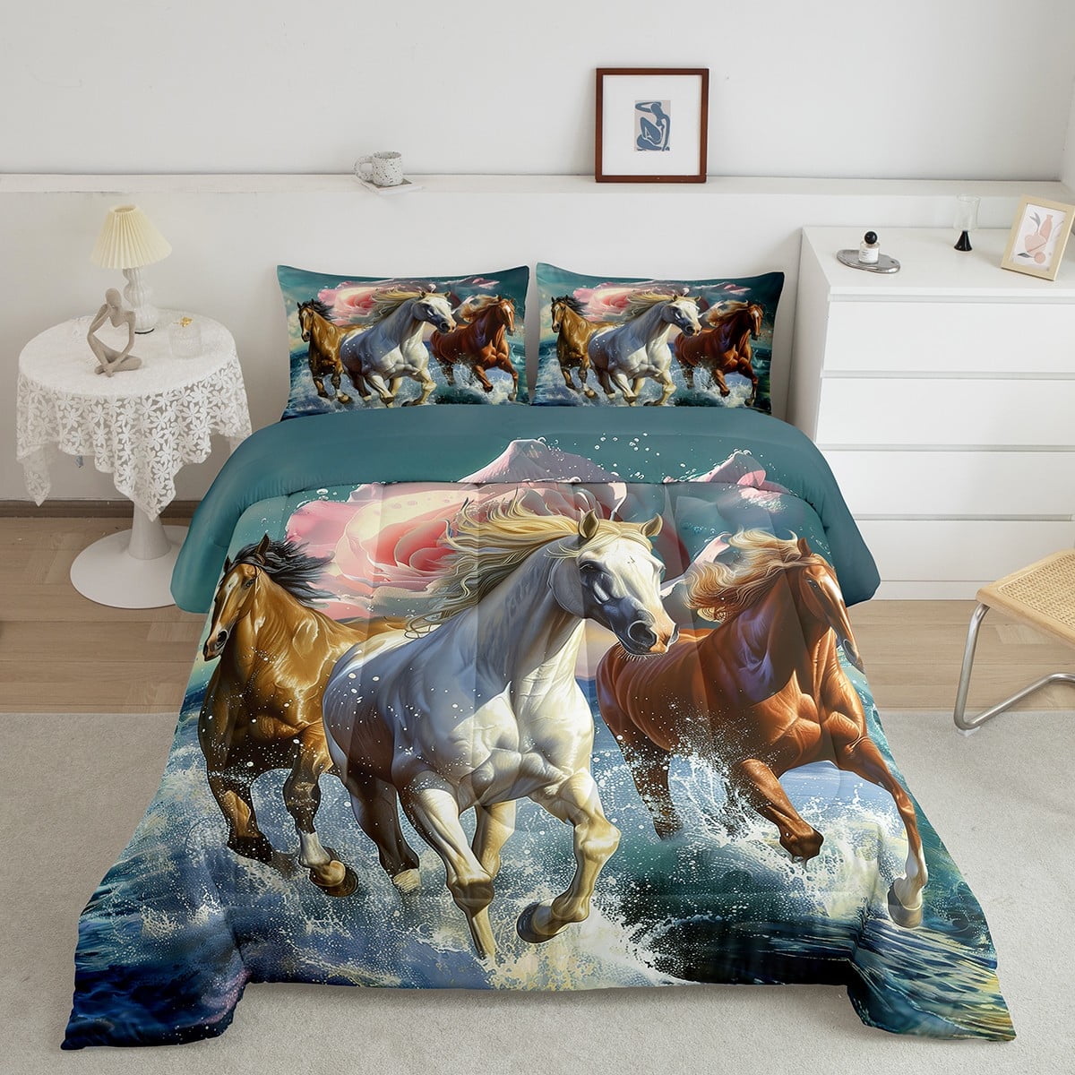 Horse Full Comforter Set Galloping Horse Bedding Sets ,Wild Animal ...