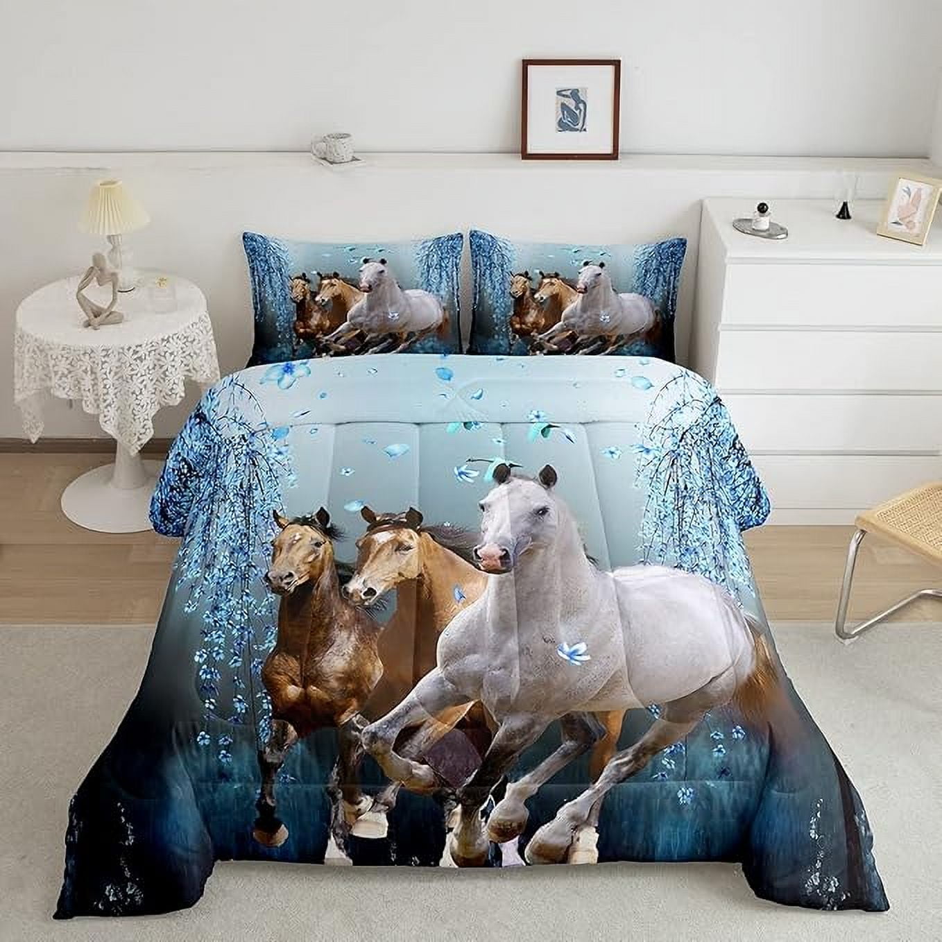 Horse Full Size Bedding Set for Girls Boys,Cherry Blossom Branches ...