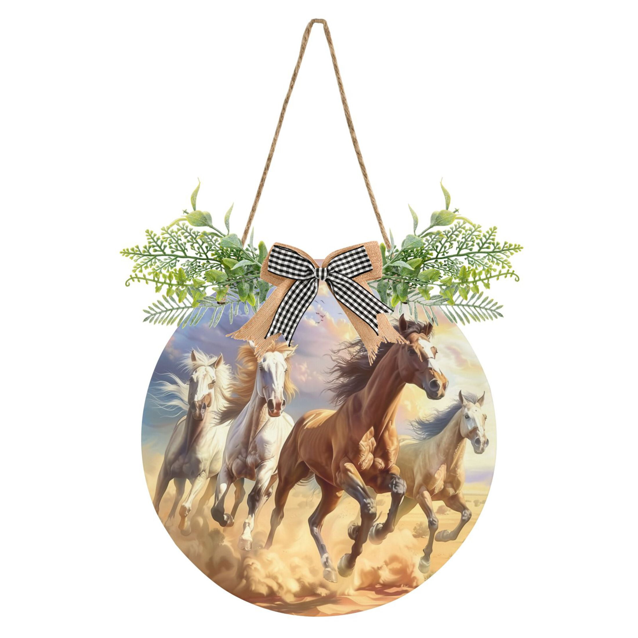 Horse Galloping on Desert Welcome Front Door Sign Round 12 inch Porch ...
