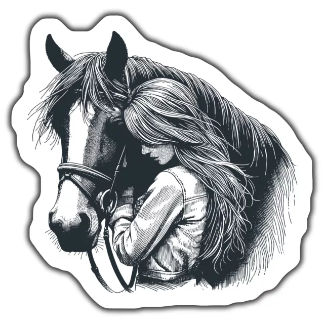 Horse And Girl Sticker Vintage Art, Equestrian Vinyl Decal, Horse Lover ...