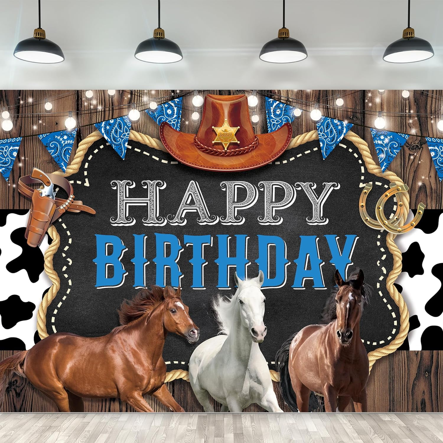 Horse Happy Birthday Backdrop Western Cowboy Rustic Farmhouse Retro ...