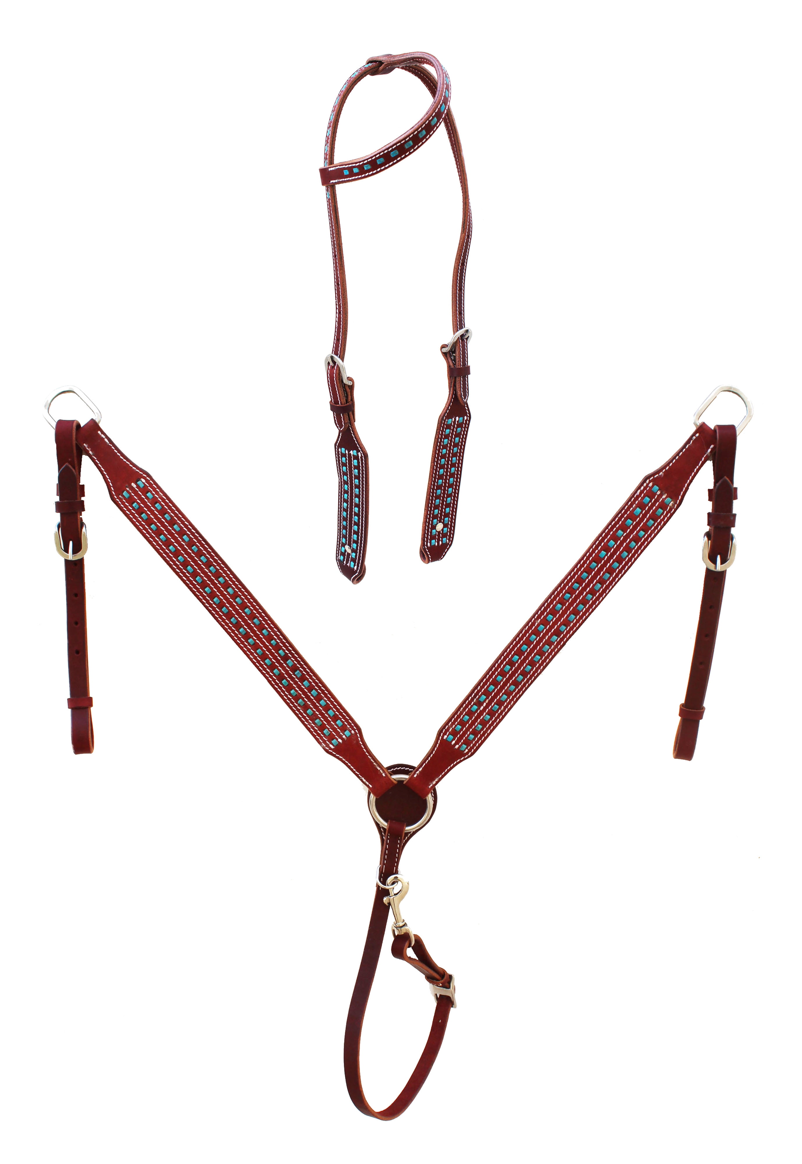 Horse Harness Leather Western Turquoise One Ear Bridle BreastCollar ...