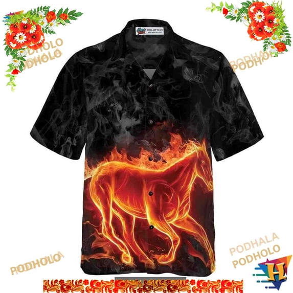 Horse Hawaiian Shirt, Fire Horse Aloha Shirt For Men, Gift For Horse ...