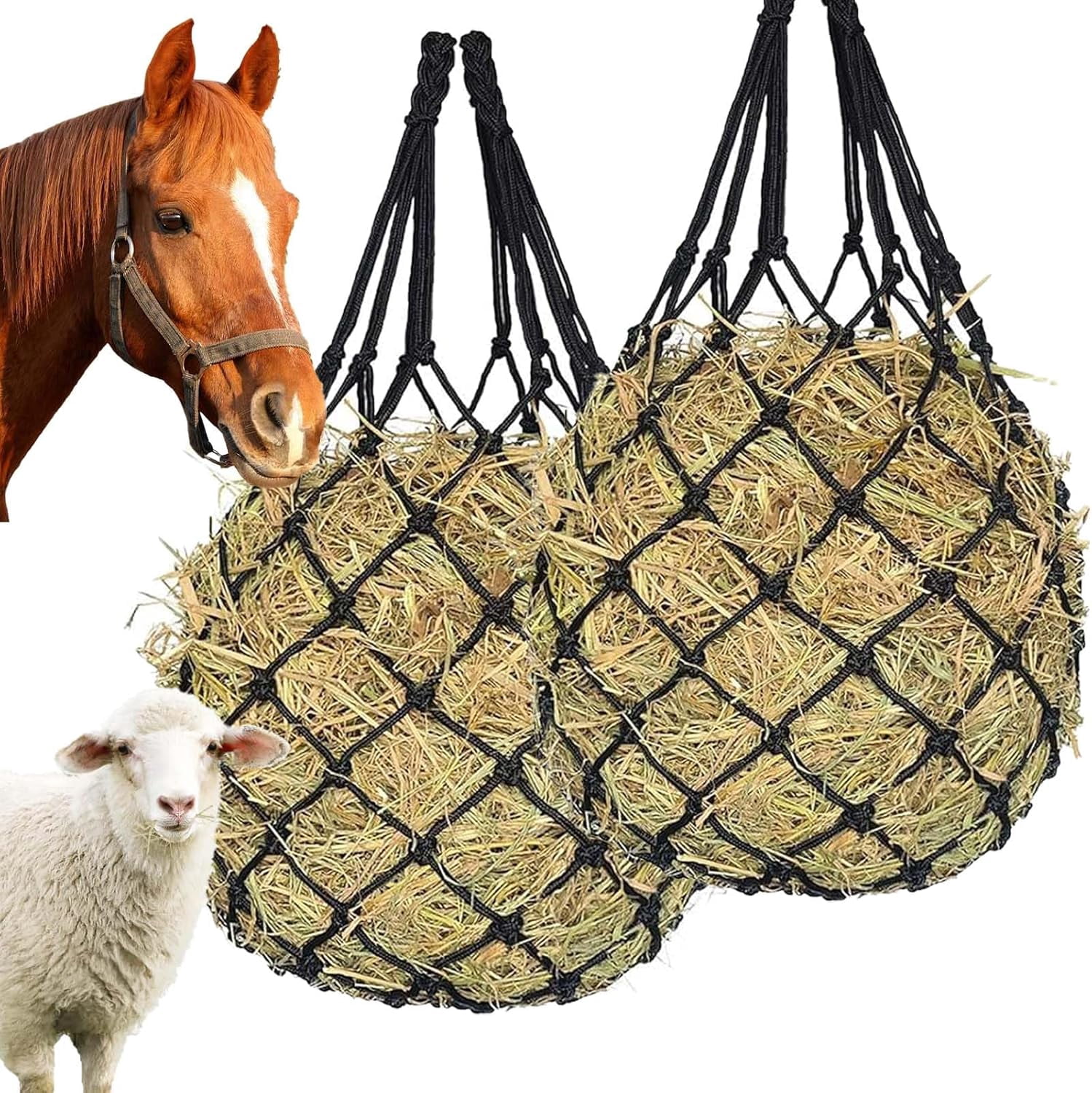 Horse Hay Feeder Net, 40 Inch Slow Feed Hay Net, Black Nylon Rope, 2.36 ...