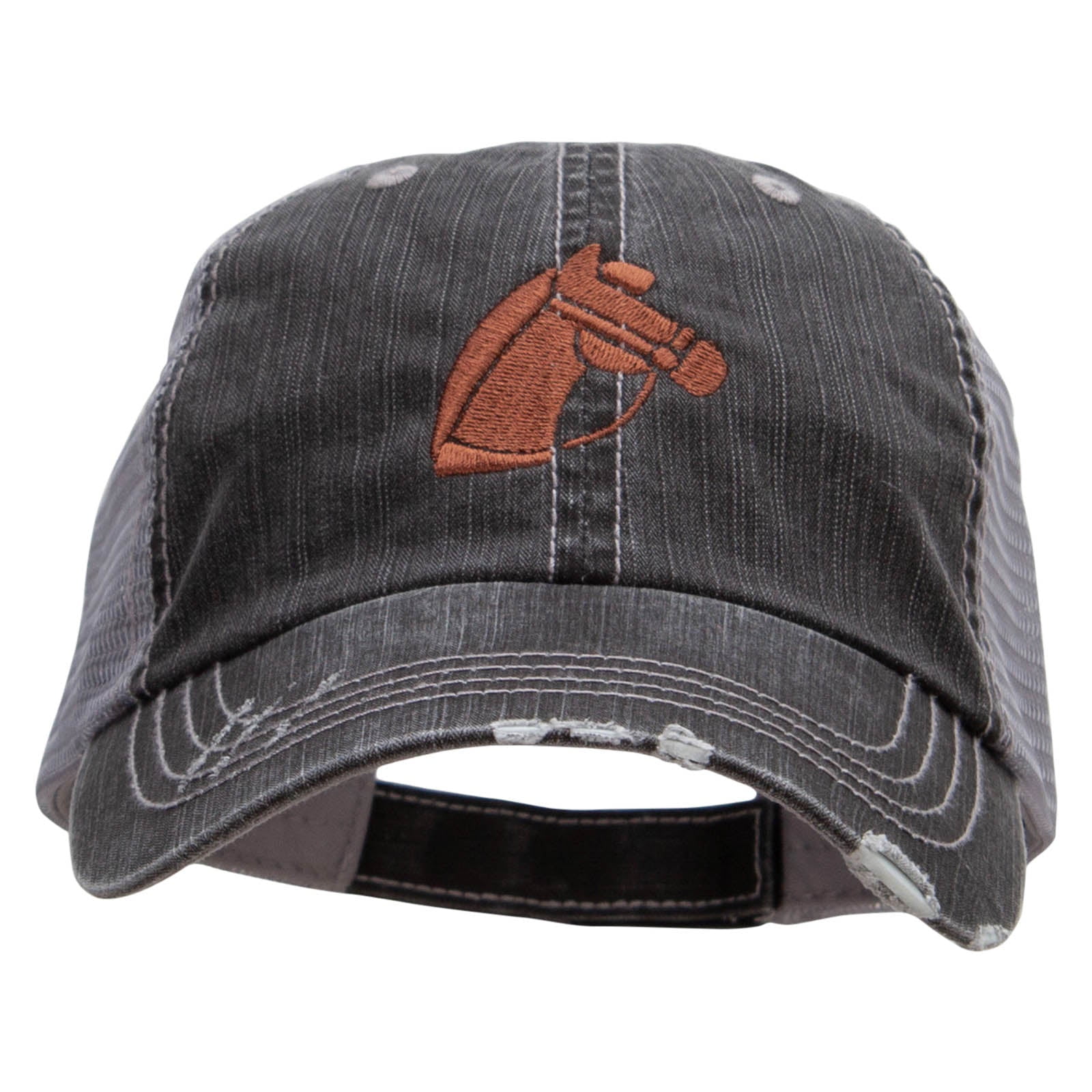 Horse Head Embroidered Frayed Mesh Cap - Black OSFM - Walmart.com