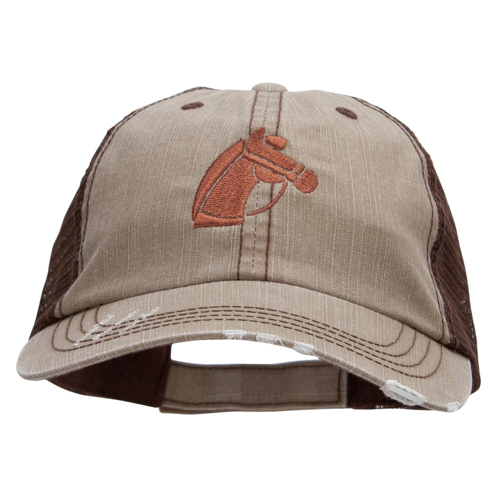 Horse Head Embroidered Frayed Mesh Cap - Brown OSFM - Walmart.com