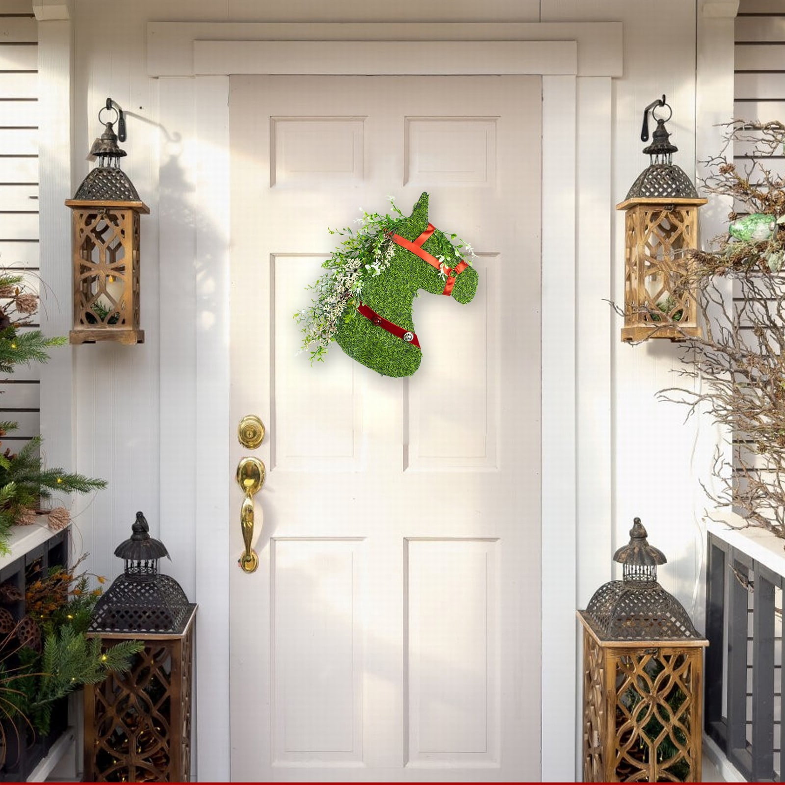 Horse Head Farmhouse Christmas Wreath (Animal Themed Decor, Rustic Door ...