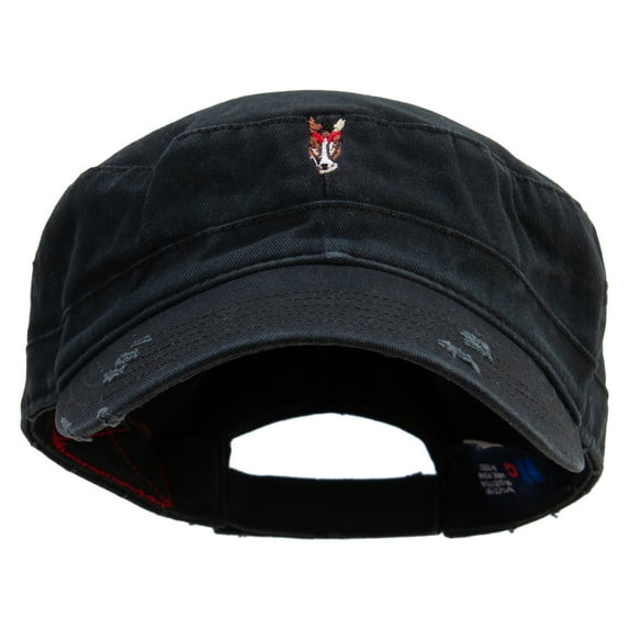Horse Head Logo Embroidered Enzyme Frayed Solid Army Caps - Black OSFM ...