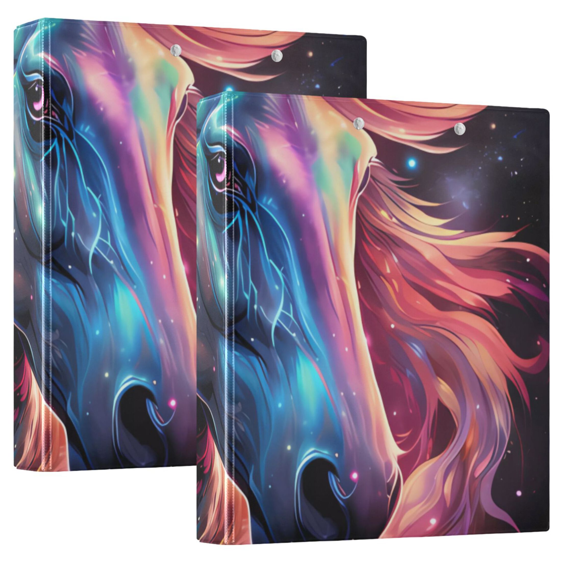 Horse Head Starry Sky 3 Ring Binders 1.5 inch Hardcover File Folders ...
