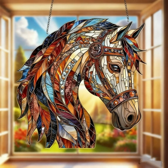 Horse Head Sun Catcher - 7.87x7.87" Acrylic Window Hanging Decor ...