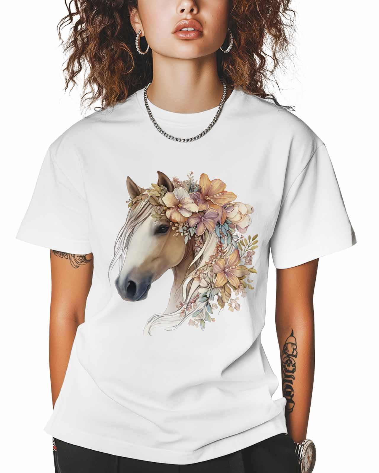 Horse Head T Shirts for Women Short Sleeve Cotton Crewneck T-Shirt ...