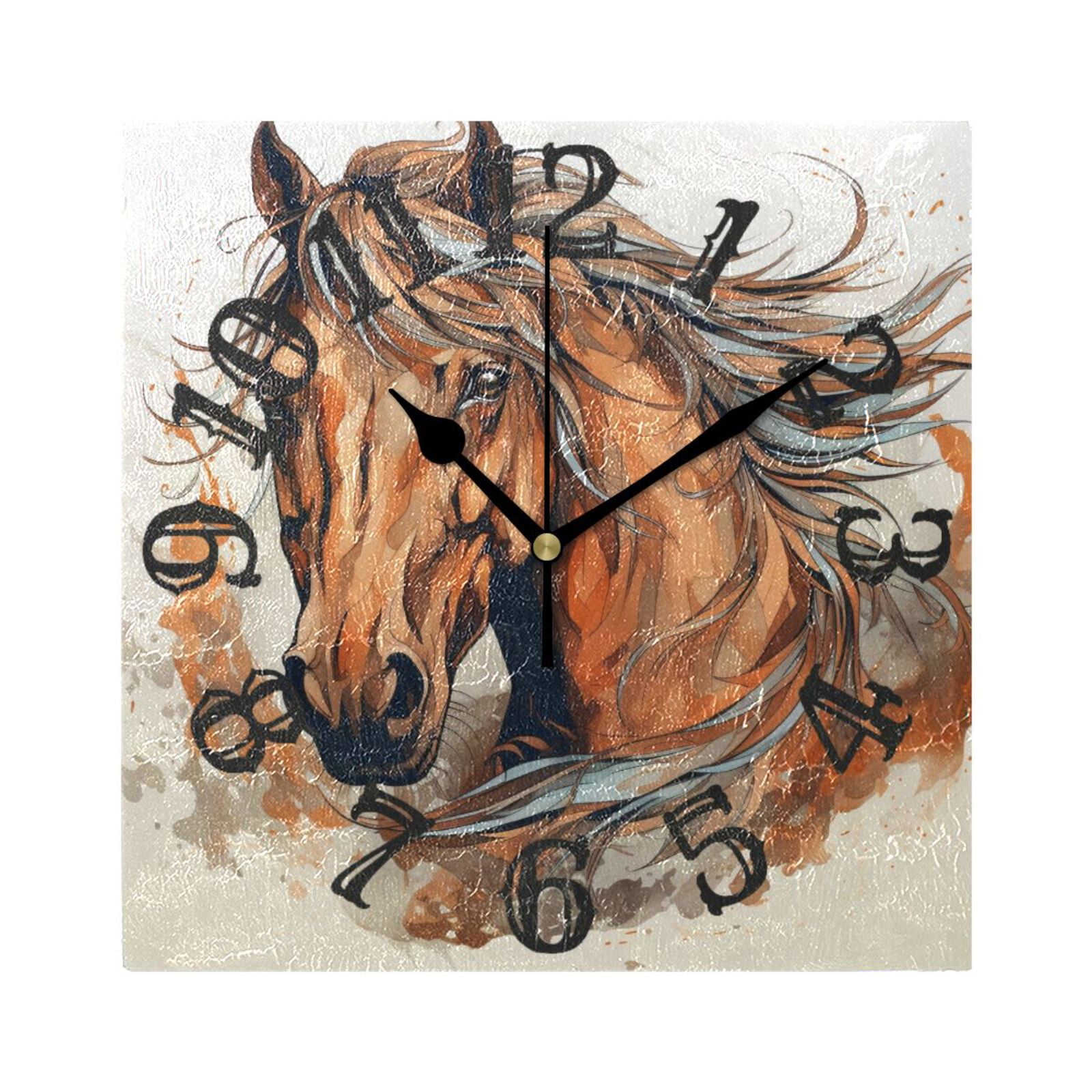 Horse Head Wall Clock Square Silent Non Ticking Battery Operated Clock ...