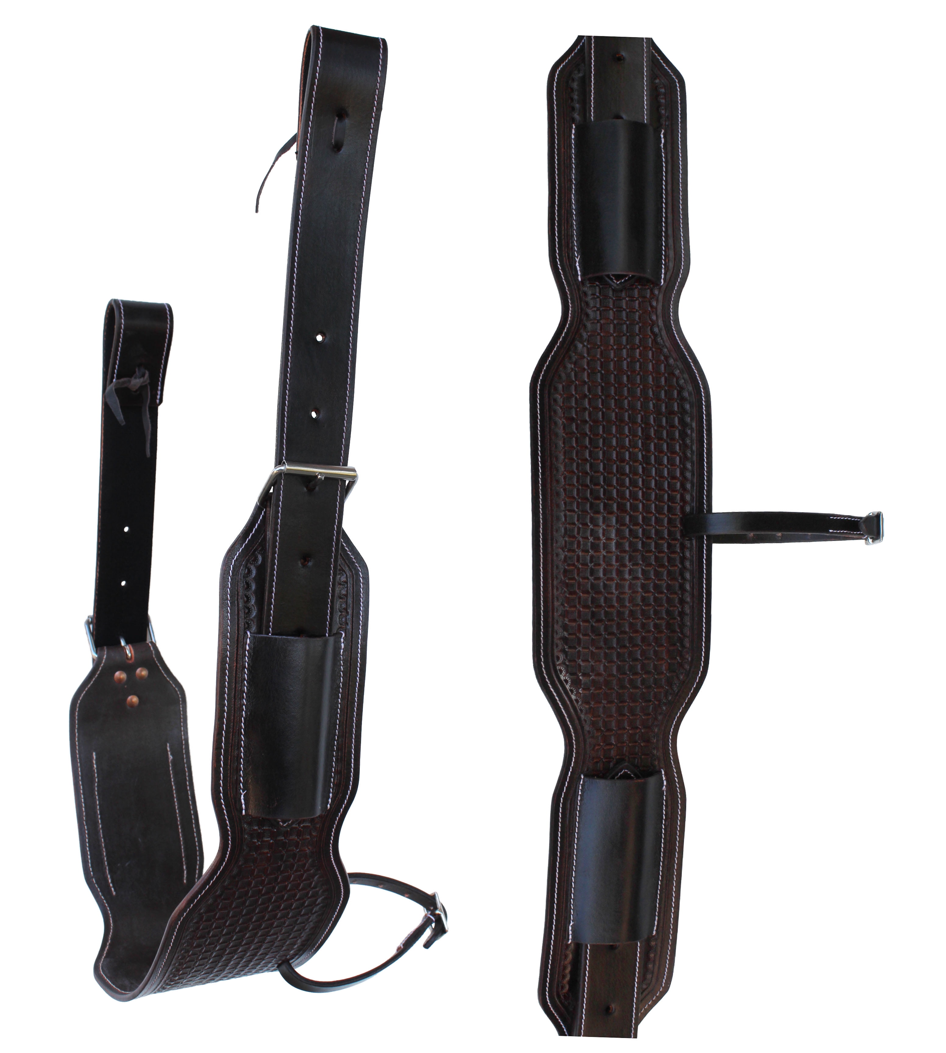 Horse Horse Basket Weave Tooled Brown Leather Rear Flank Back Saddle ...