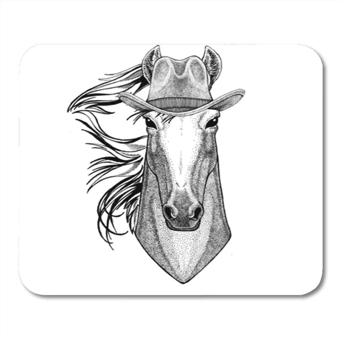 Horse Hoss Knight Steed Courser Wild Wearing Cowboy Hat Mousepad Mouse ...