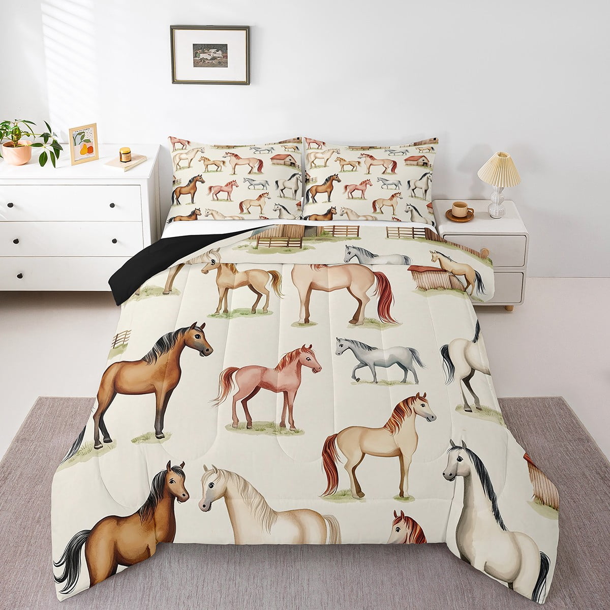 Horse King Size Horse Comforter Set Rustic Farmhouse Themed Bedding ...
