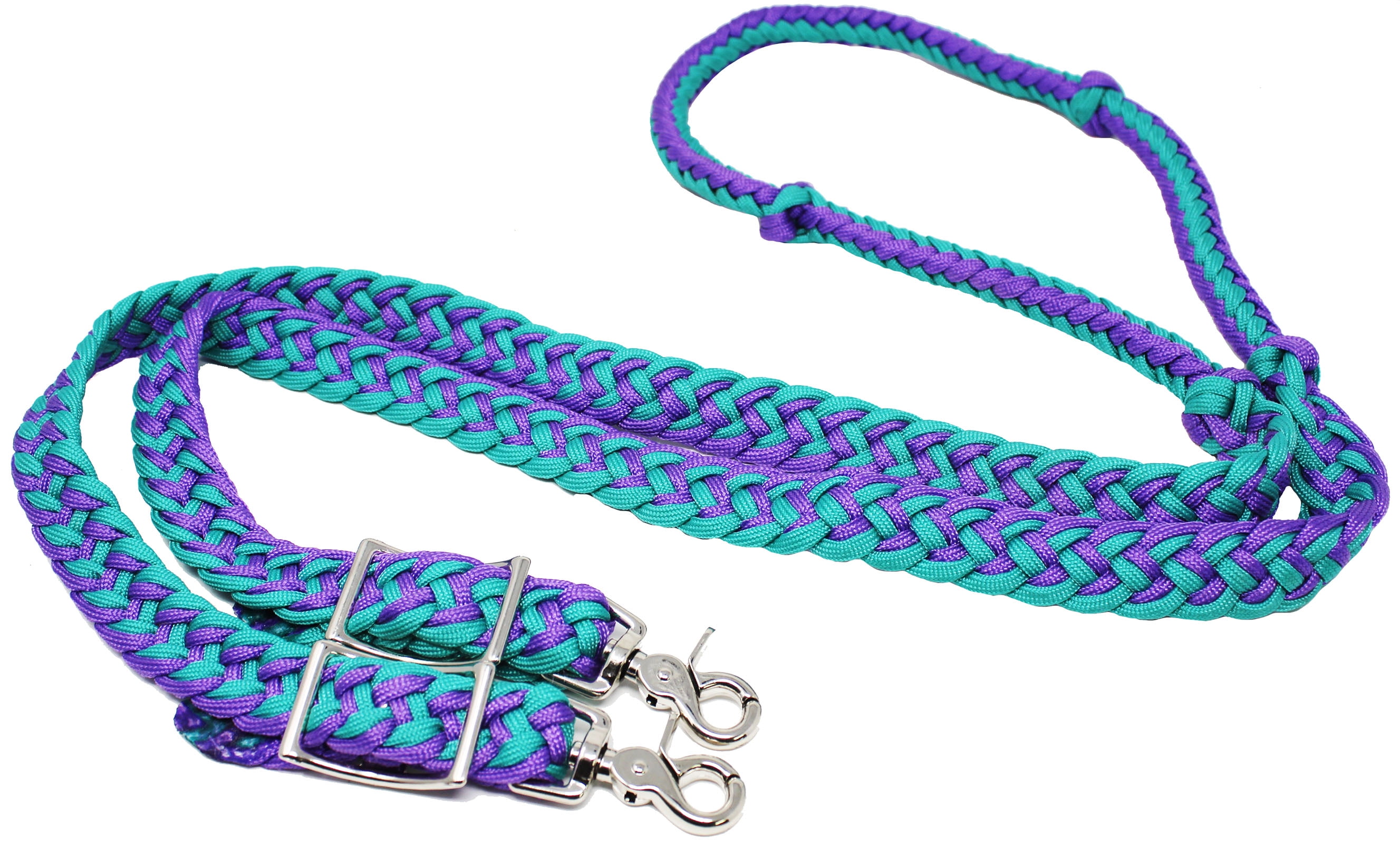 Horse Knotted Roping Western Barrel Reins Nylon Braided Rein Teal ...