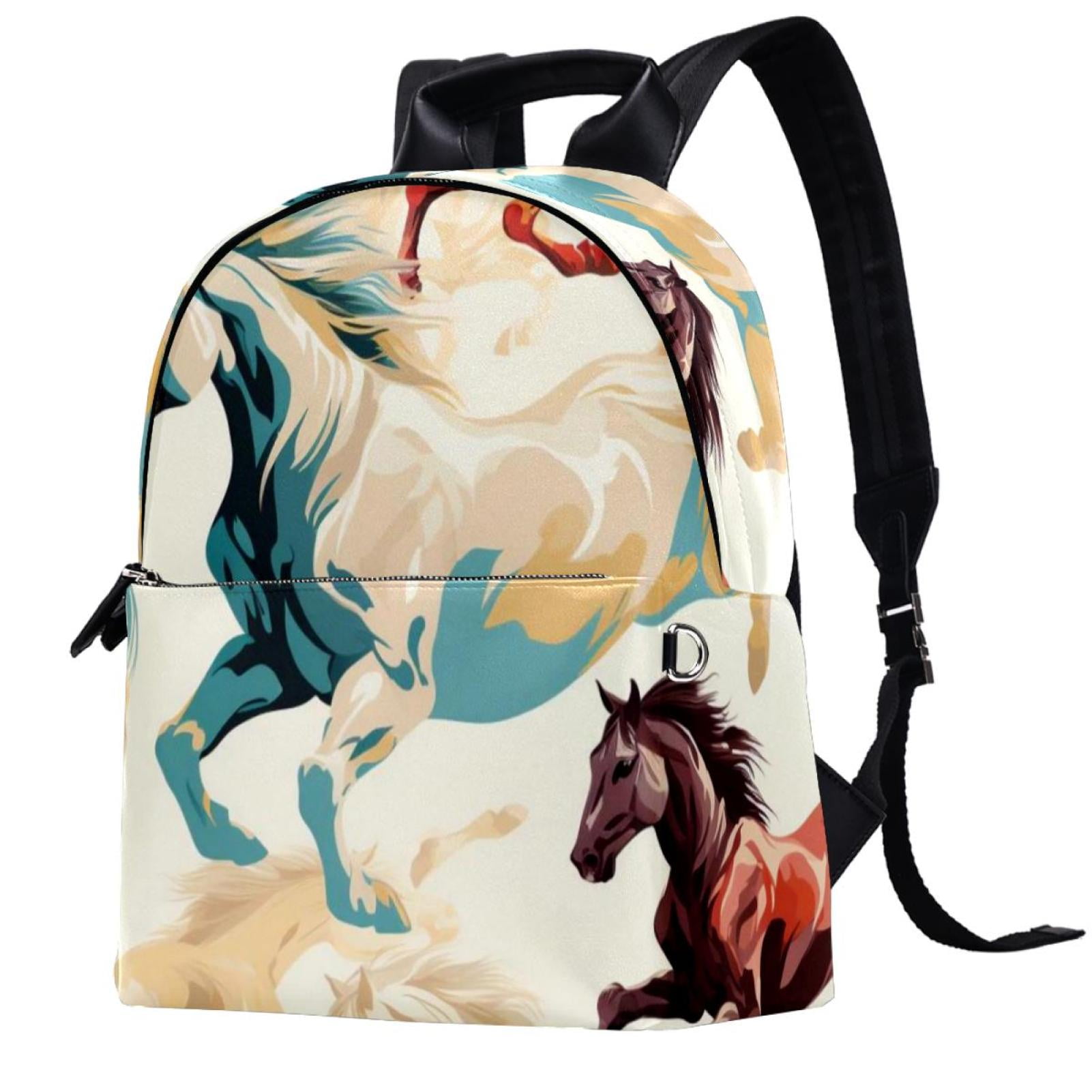 Horse Leather Preppy Backpack with Adjustable Shoulder Straps, Large ...