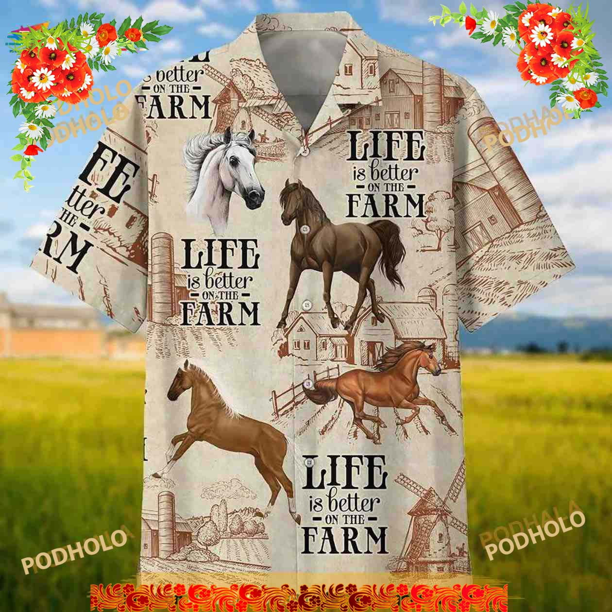 Horse Life Is Better On The Farm 3D Hawaiian Shirt Horse Hawaiian Shirt ...