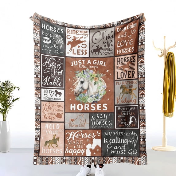 Horse Lover's Flannel Blanket Soft Cozy Throw with Inspirational Horse ...