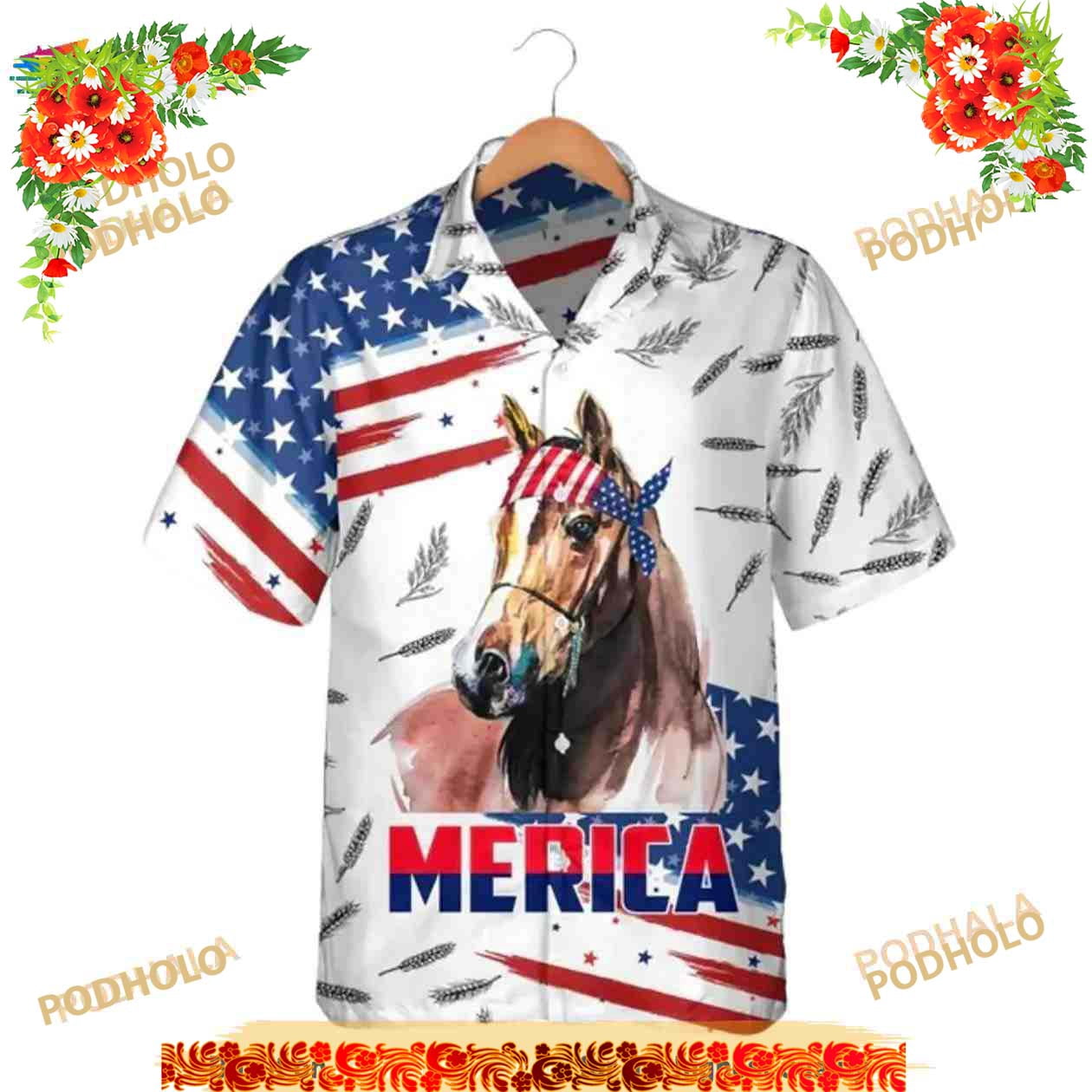 Horse Merica Usa Flag Pattern Hawaiian Shirt, Gifts For Horse Lovers ...
