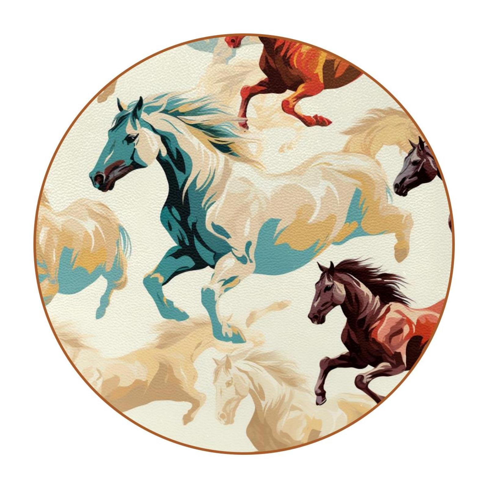 Horse Microfiber Leather Round Coasters (6PCS) - 11x11 cm/4.3x4.3 in ...