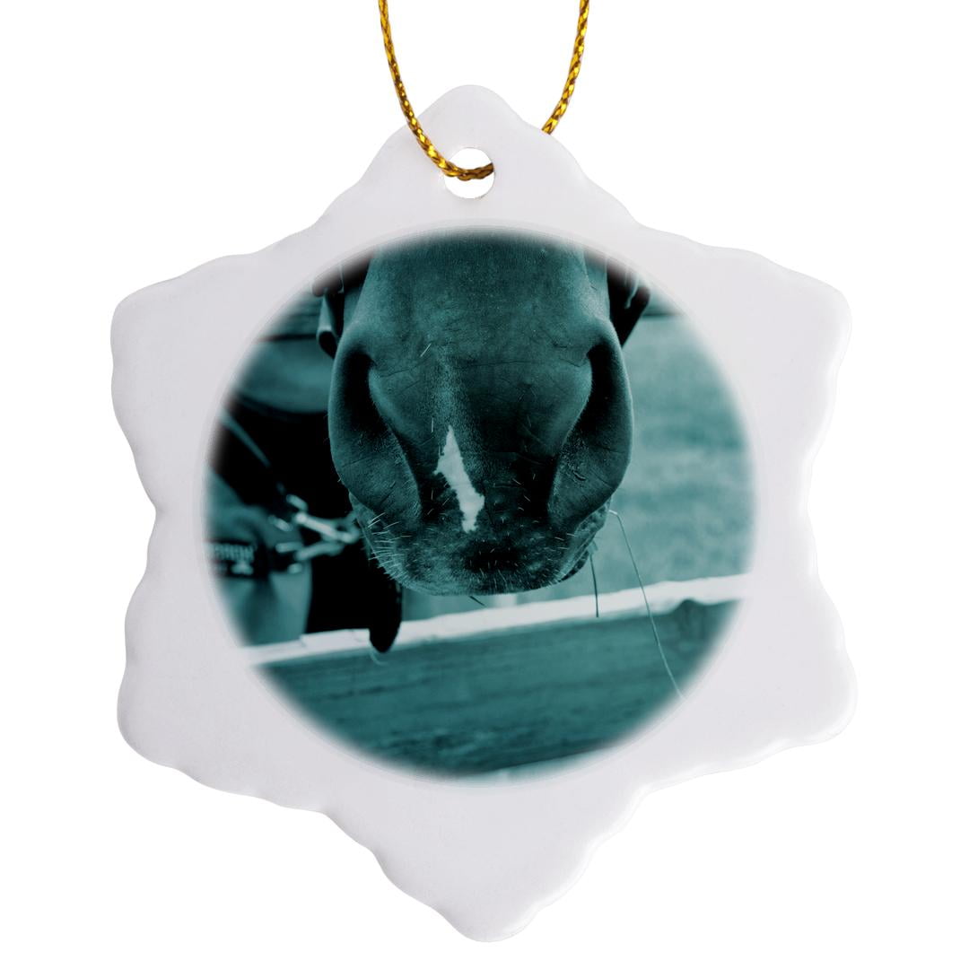 3drose, Horse Muzzle with Hay Fence Blue, 3 inch Snowflake Porcelain ...