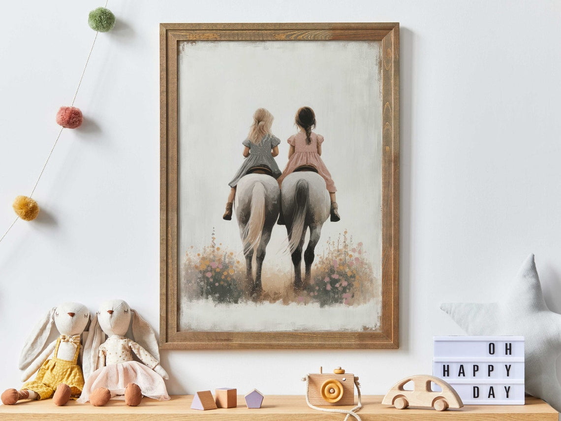 Horse Nursery Decor, Girls Riding Horses Print, Sister Room Decor ...