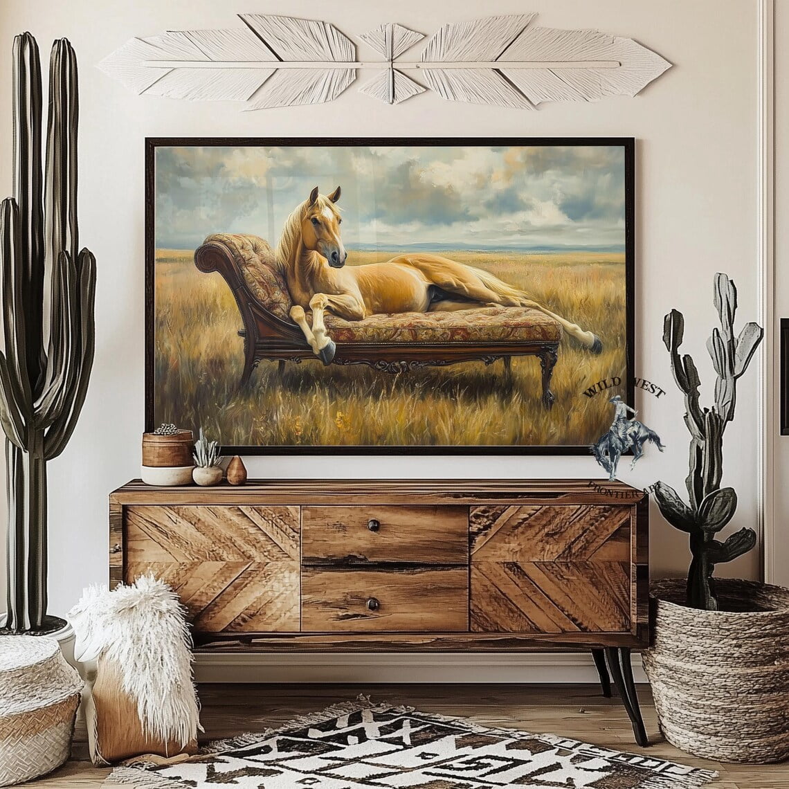 Horse On Chaise Lounge Print, Western Cowgirl Art, Texas Decor Home ...