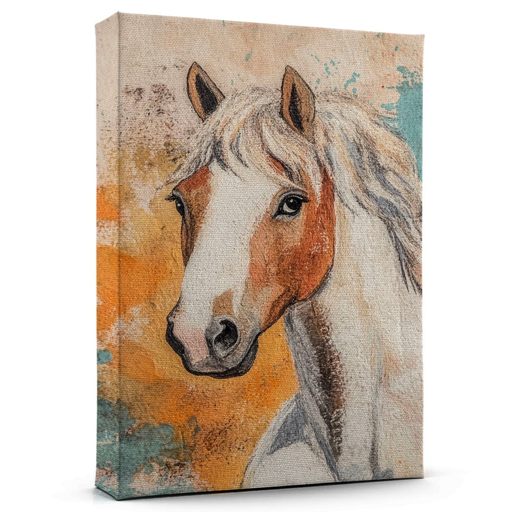 Horse Pinto Stallion Miniature Canvas Wall Art Animal Decor, Horse ...