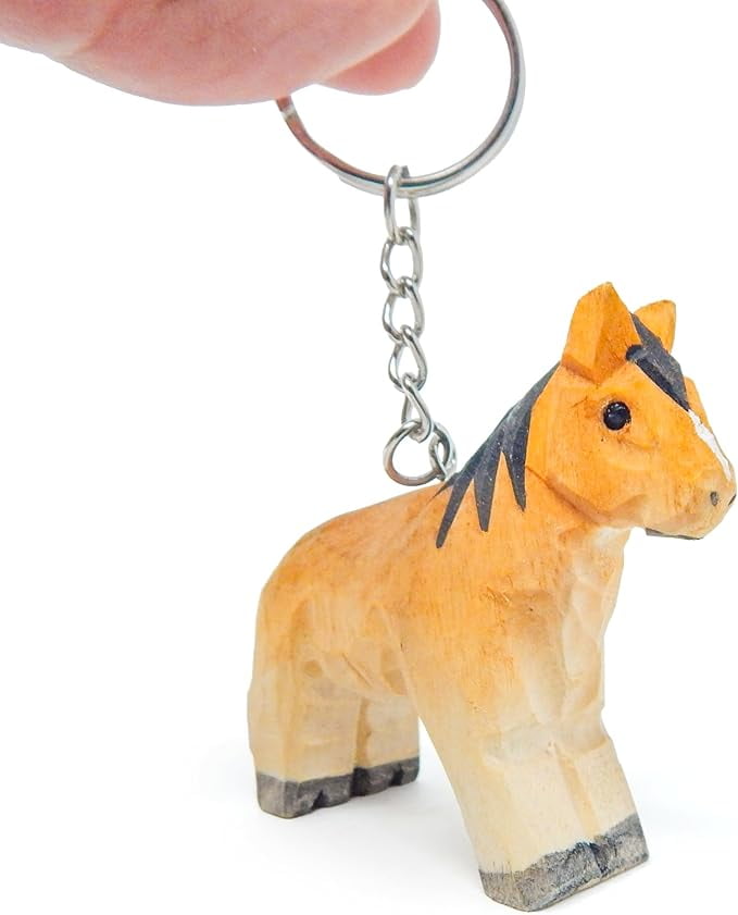 Horse Pony Keychain Ring Clip Charm Miniature Wood Mini Figurine Small ...