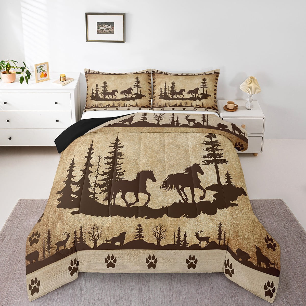 Horse Queen Bedding Set,Western Cowboy Comforter Set Teens,Rustic ...