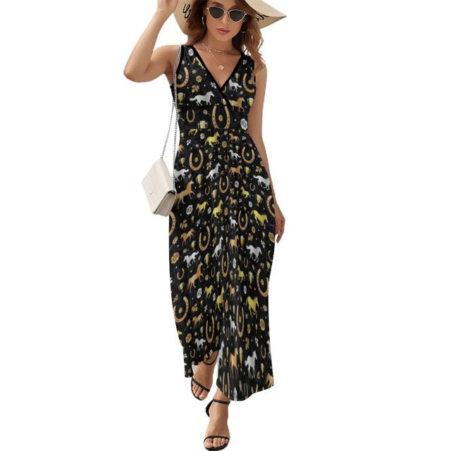 Horse Racing Derby Day Party Black Gold Pattern Sleeveless Dress party ...