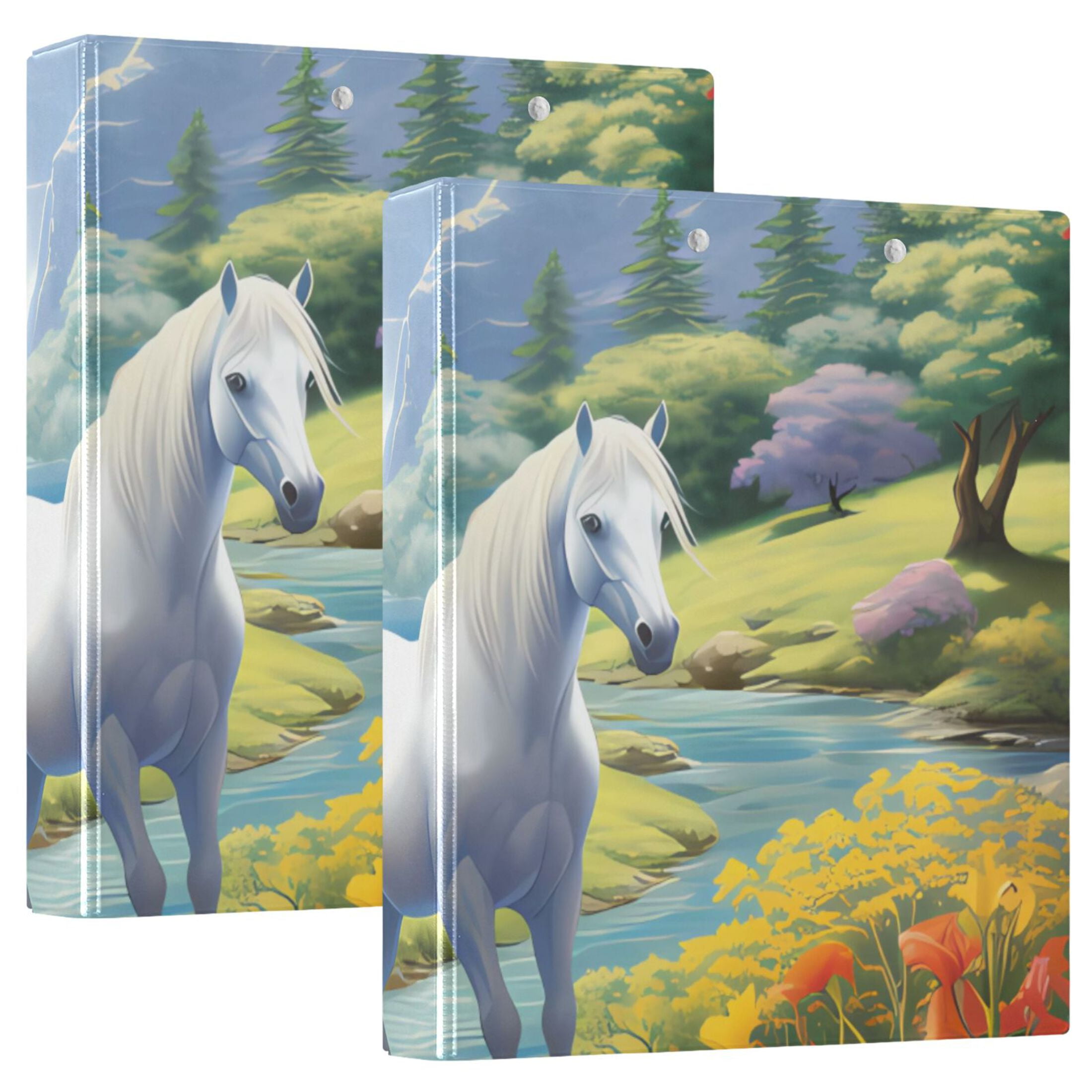 Horse and Rainbow Trees Lake Flowers 3 Ring Binders 1.5 inch Hardcover ...