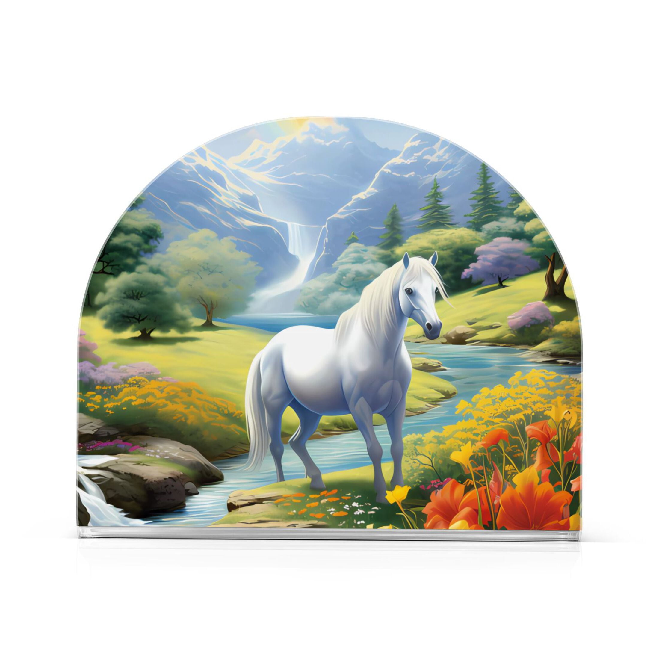 Horse and Rainbow Trees Lake Flowers Napkin Holder for Table Clear ...
