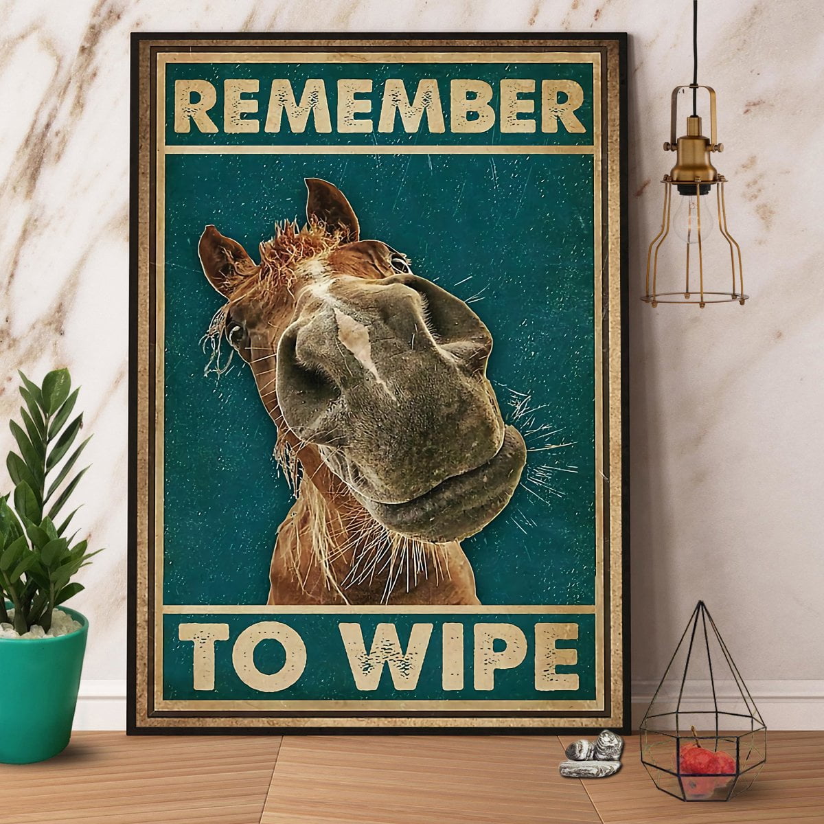 Horse Remember To Wipe Retro Green Paper Poster No Frame Matte Wall Art ...