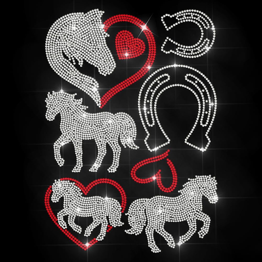 Horse Rhinestone Iron on Hotfix Animal Horseshoe Heat Transfer Decal ...
